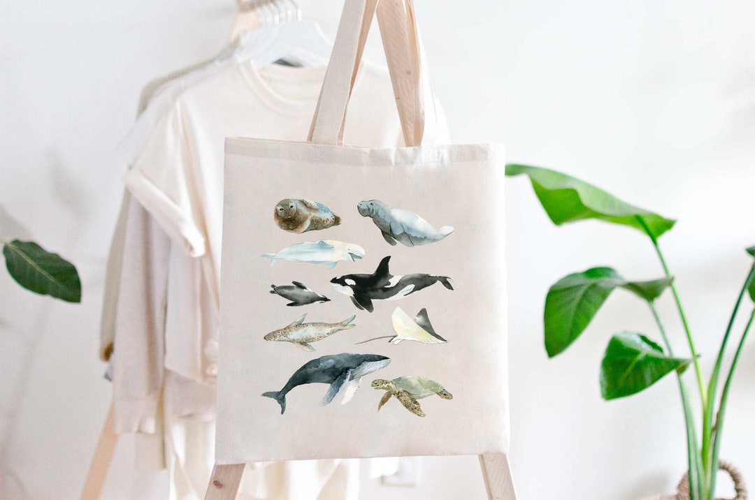 Marine Life Tote Bag Ocean Animal Bag Sea Turtle Bag Manatee Bag ...