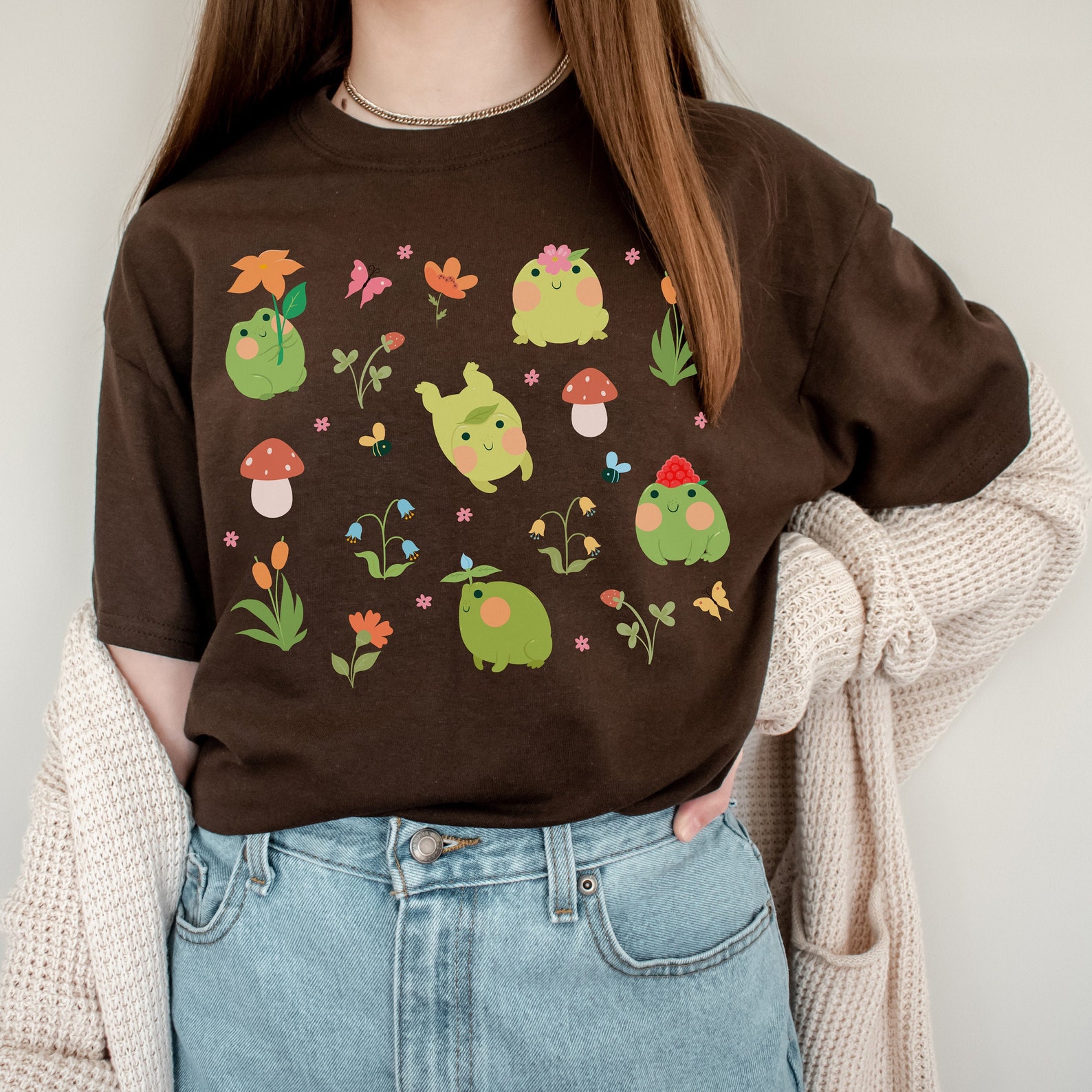 Kawaii Frog Tshirt Cute Cottagecore Clothing Cottage Core Clothes Mori ...