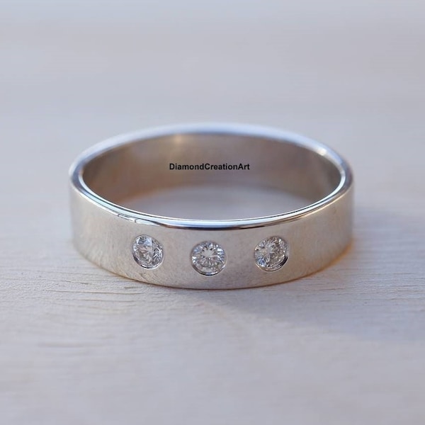 Flush Stone Wedding Band - Etsy