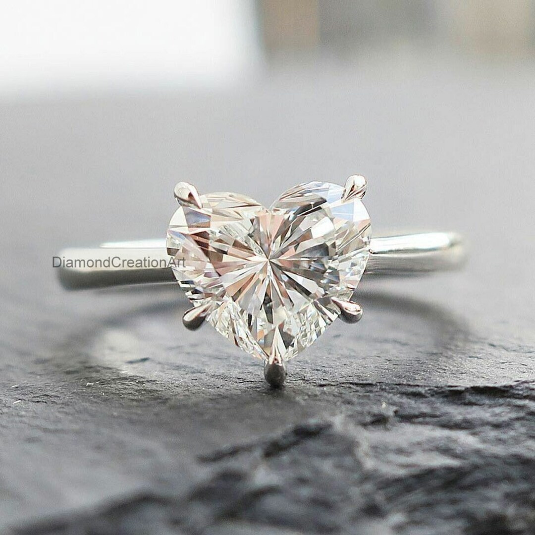 Heart Cut Solitaire Ring 2.00 Ct Colorless Moissanite Engagement Ring ...