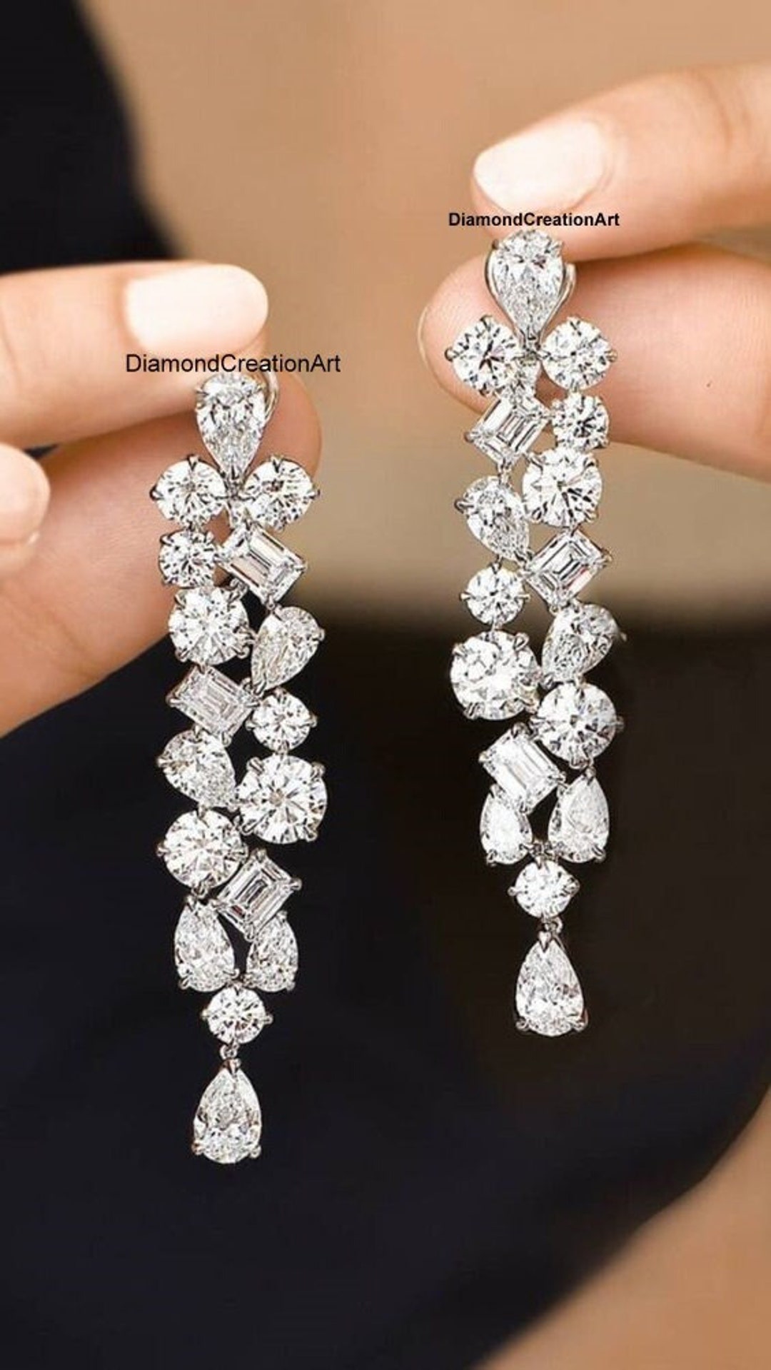 Multi-shape Diamond Earrings, Moissanite Diamond Dangle Drop Earrings ...