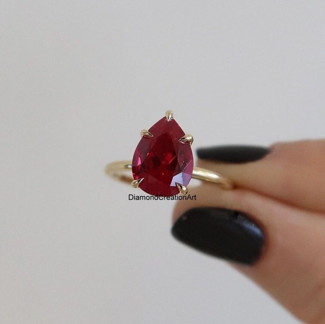 Ruby Engagement Ring, Ruby Teardrop Pear Cut Wedding Ring, Unique Pink ...
