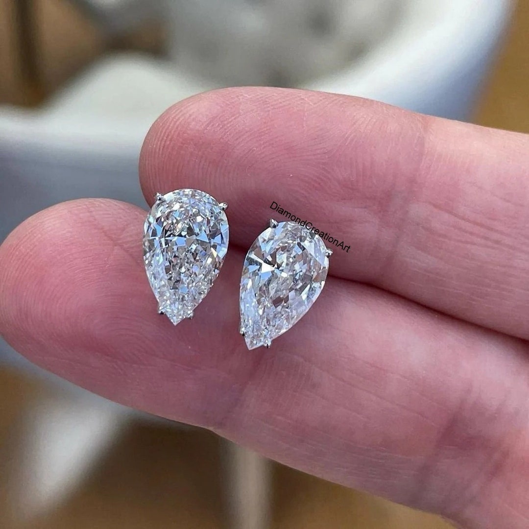 9x6 MM Pear Cut Moissanite Stud Earrings, Diamond Solitaire Pear Stud ...