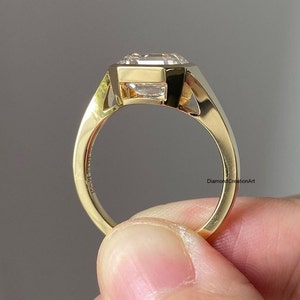 Solitaire Asscher Moissanite Ring, Bezel Set Moissanite Ring, 4.12ct Colorless Asscher Cut ...