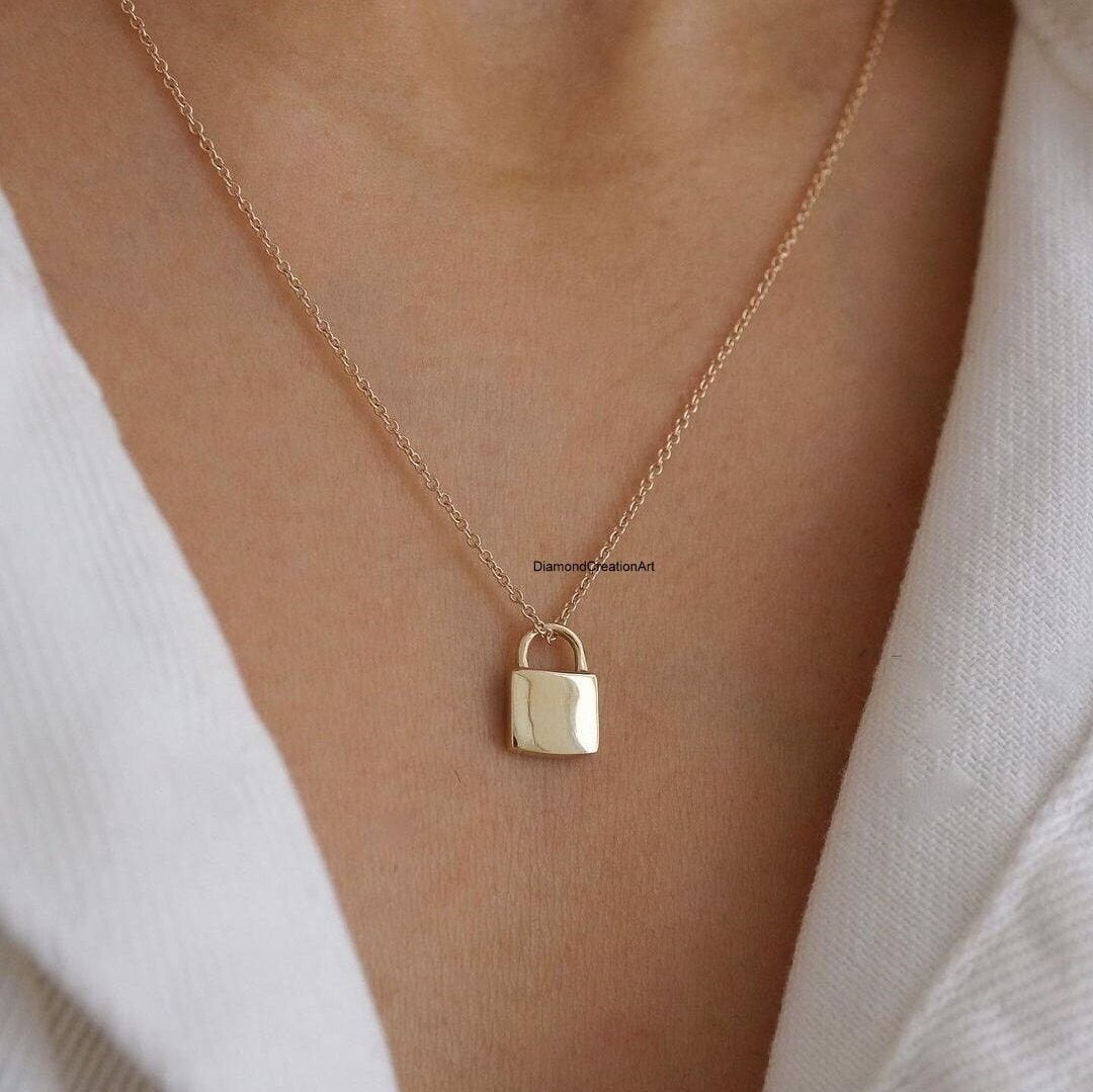 10K /14K /18K Yellow Gold Padlock Pendant, Dainty Pendant, Small Lock ...