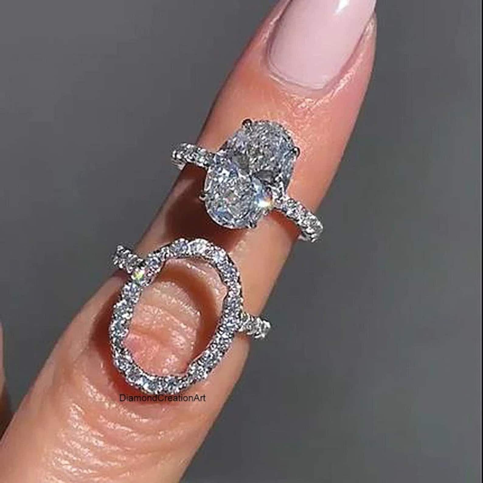 Unique Oval Cut Insert Wedding Ring Set, 14k White Gold Ring, 2.50 Ct ...