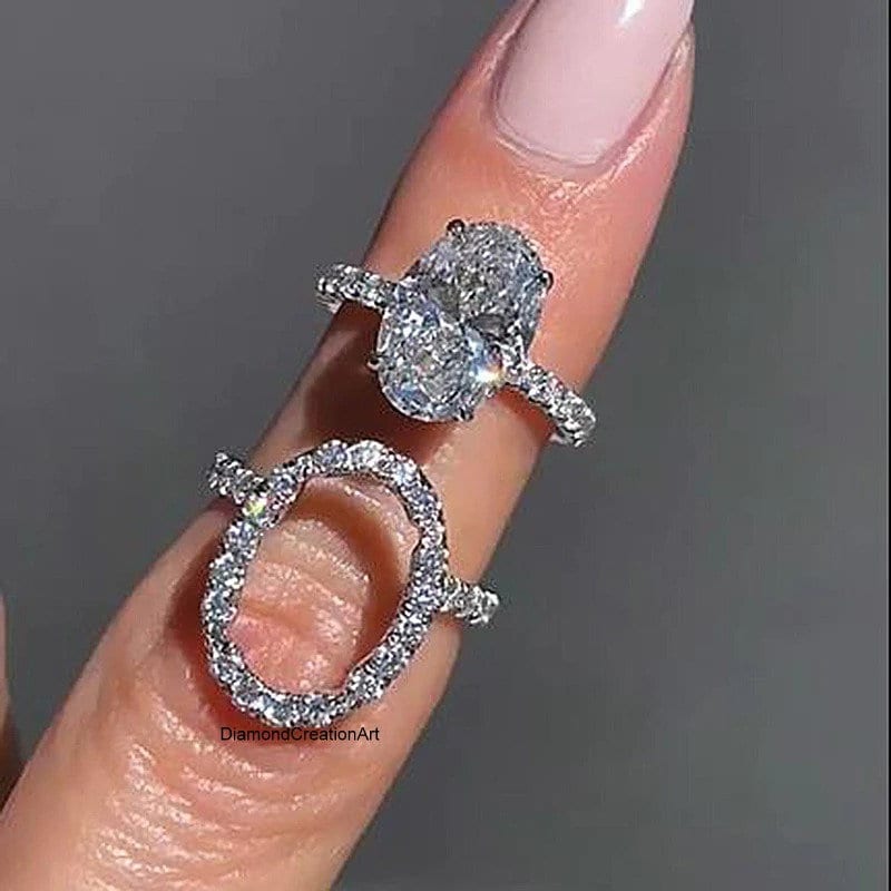 Unique Oval Cut Insert Wedding Ring Set 14k White Gold Ring - Etsy