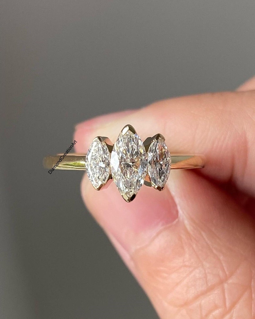 Three Stone Ring 1.0 TCW Marquise Cut Moissanite Diamond - Etsy