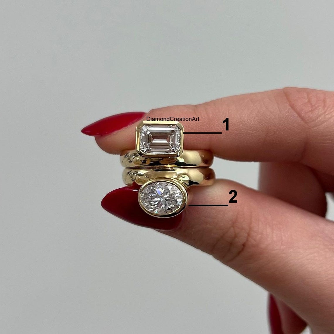 Offset Bezel Setting Diamond Ring, East to West Oval Cut Moissanite ...