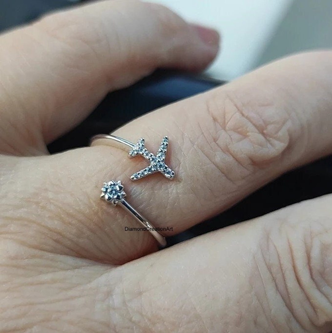 Shiny Airplane Ring, Plane Ring, Stewardess Gift, White Gold Airplane ...