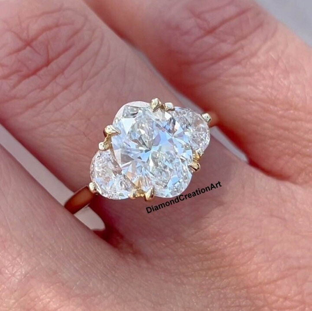 Three Stone Engagement Ring, 11x8 MM Oval Cut Moissanite Ring, With ...