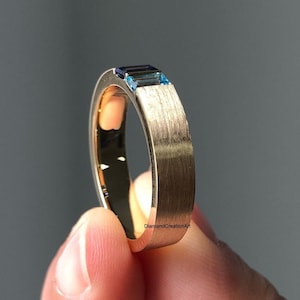 Mens Gemstone Ring, Two Stone Ring, 5x2.50mm Baguette Ring, Brushed ...