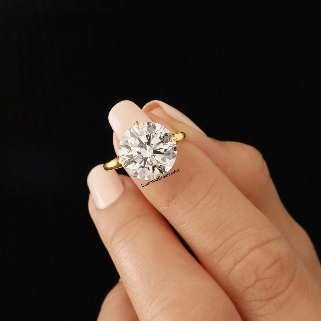 Compass Prong Setting Moissanite Solitaire Ring, 2.75 Ct Round Cut ...