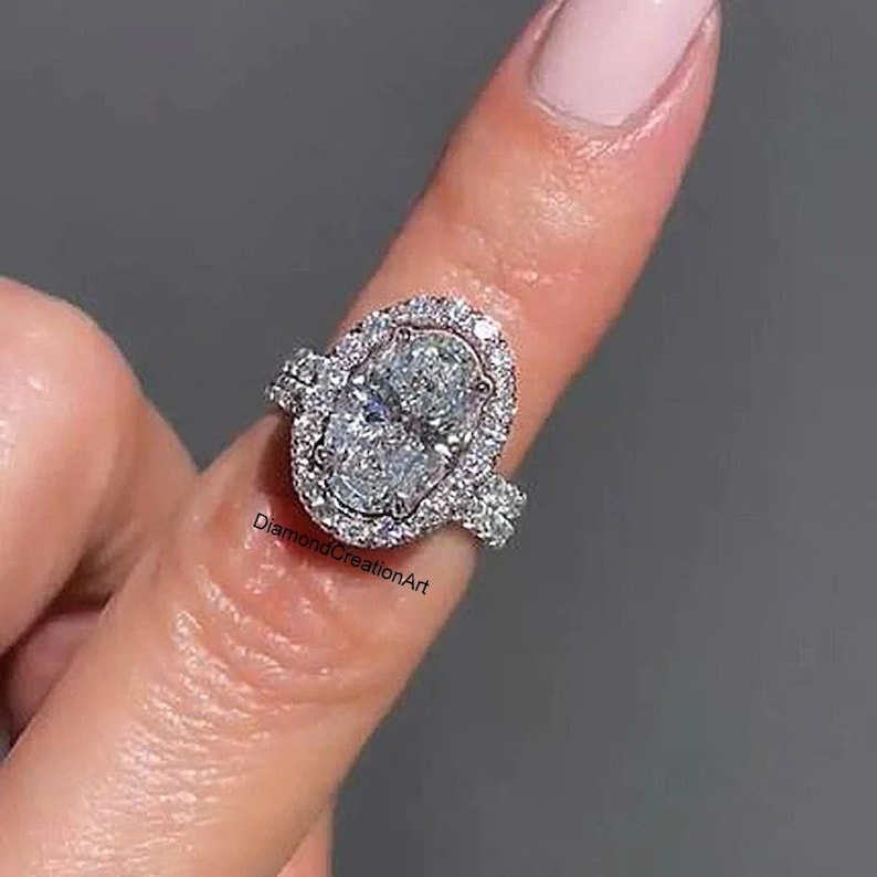 Unique Oval Cut Insert Wedding Ring Set 14k White Gold Ring - Etsy