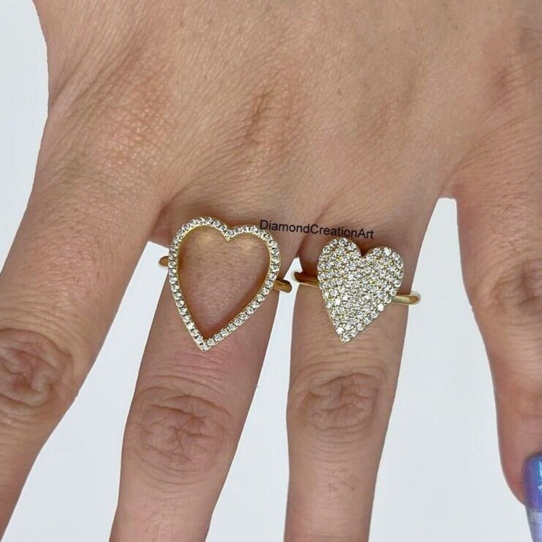 Open Shank Heart Shape Halo Ring, Diamond Pave Heart Ring, Antique ...