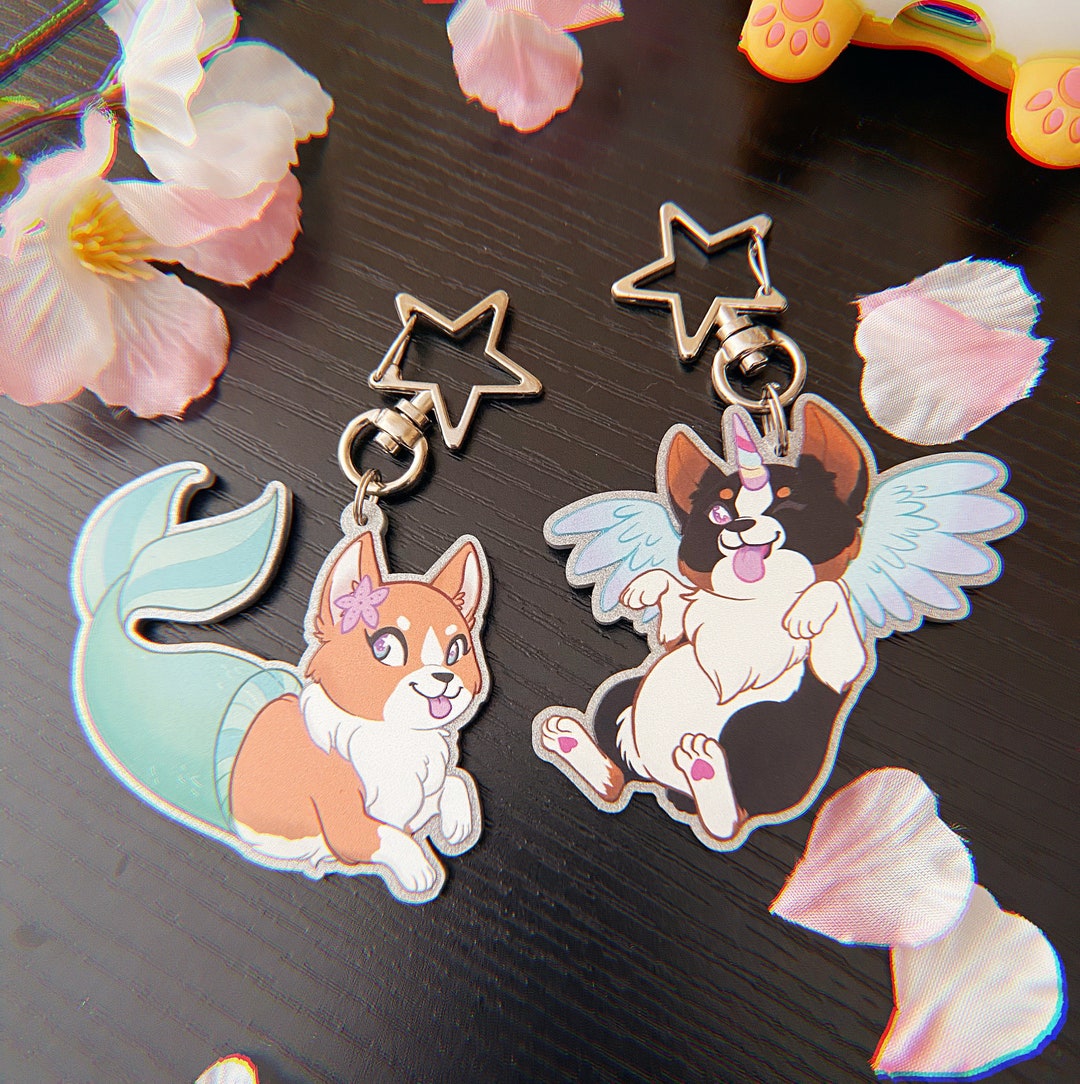 Magical Corgi Glitter Acrylic Keychains - Etsy