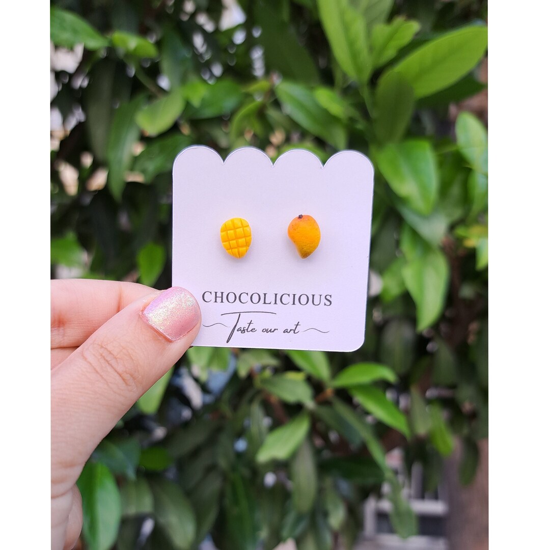 Mango Stud Earrings,, Miniature Fruit, Polymer Clay Earrings, Stainless ...
