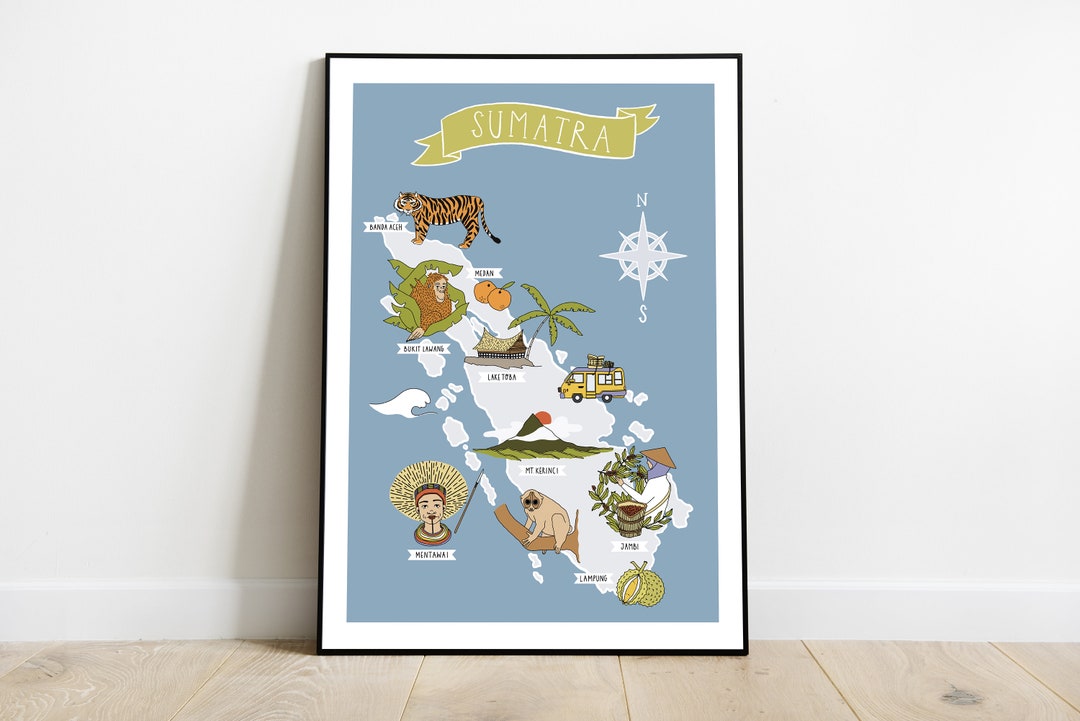 Sumatra Map Travel Poster, Indonesia Wall Art, Indie Room Decor, Simple ...