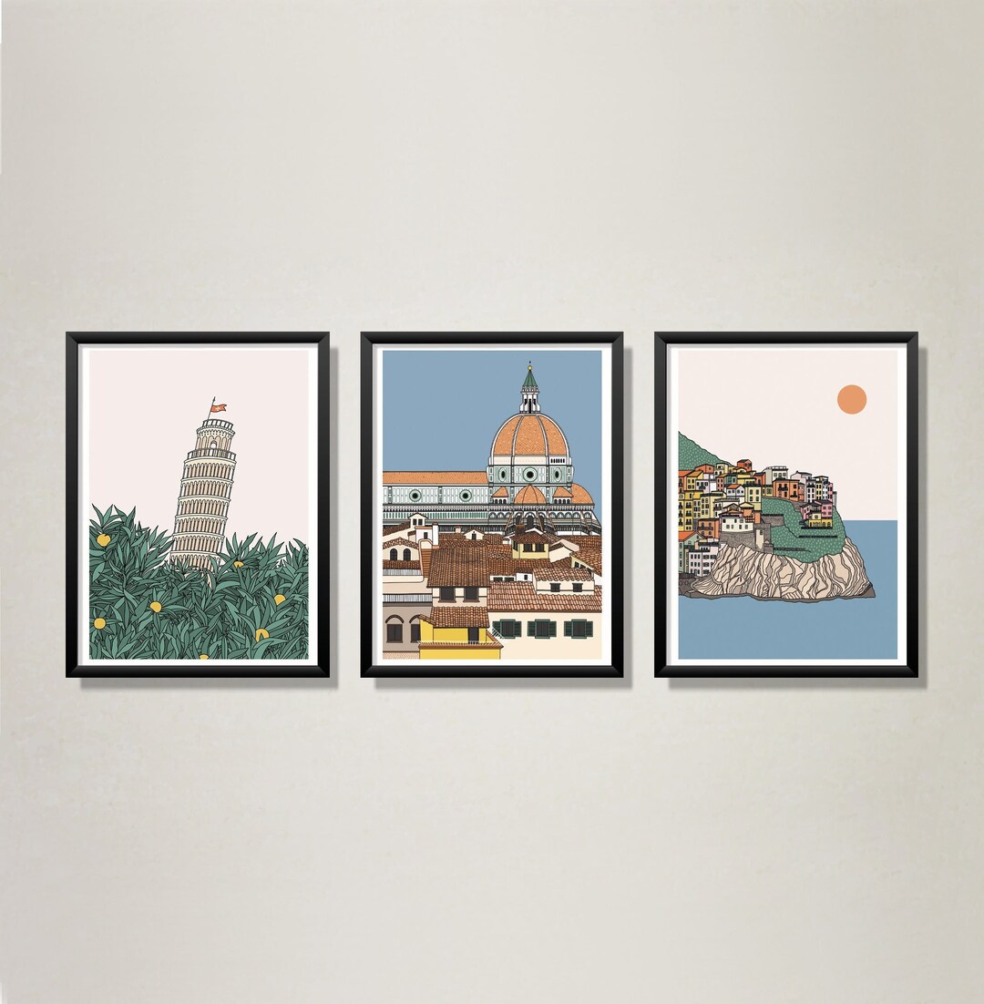 Italian Wall Art: Iconic Leaning Tower, Cinque Terre, Florence ...