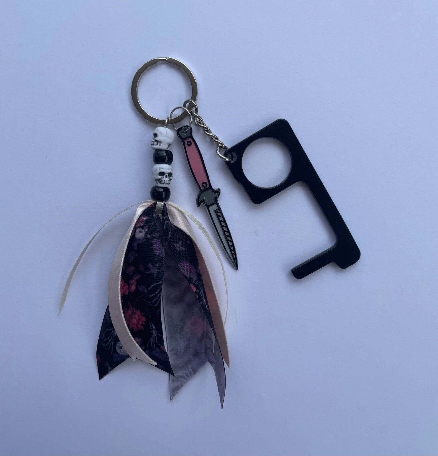 Pink Dagger Knife Switchblade Keychain W/ Germ Key and Beaded | Etsy