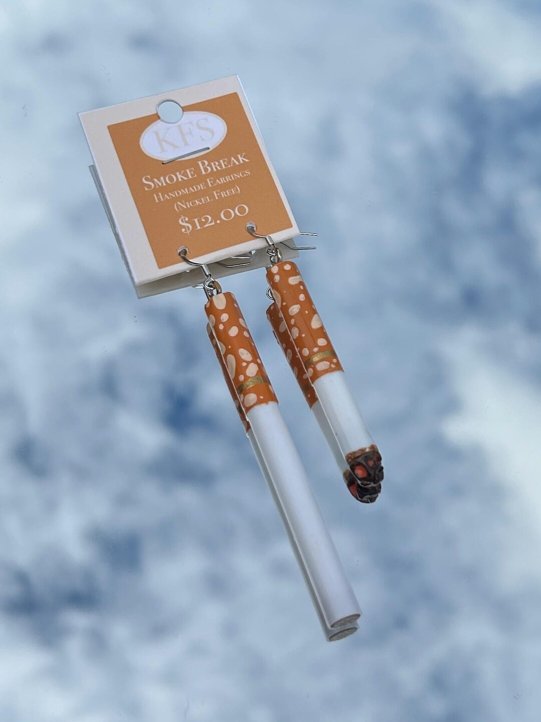 Cigarette Charm - Dangle Earrings | Silver Plated 19mm Flat Fishhook ...