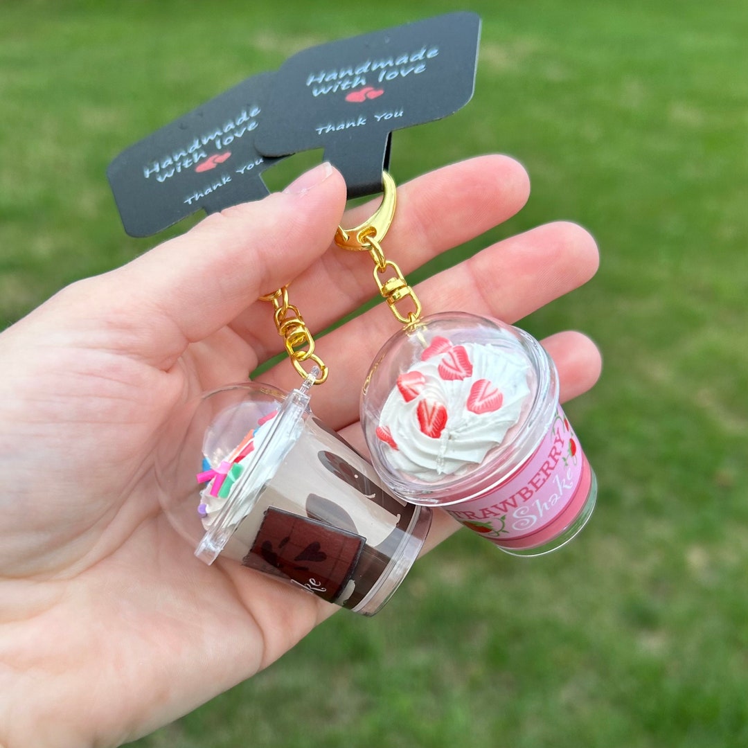 Milkshake Keychain Plastic Fake Food Keychain fake Dessert Strawberry ...