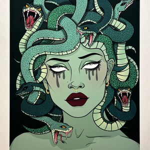 Medusa - Art Print (green) Snake Haired Woman Greek Mythology Art Deco ...