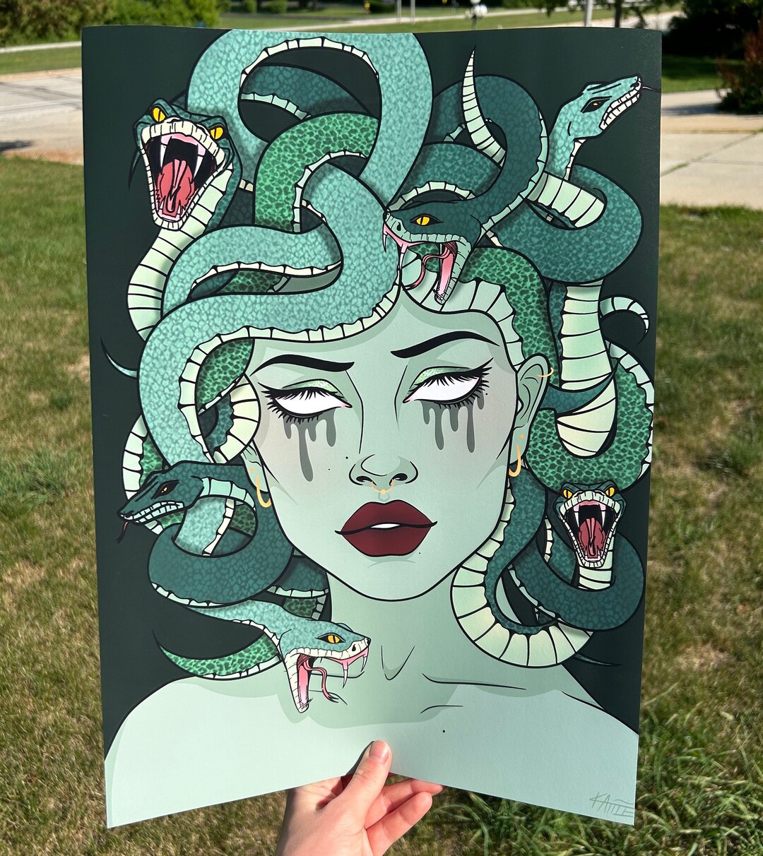 Medusa - Art Print (green) Snake Haired Woman Greek Mythology Art Deco ...