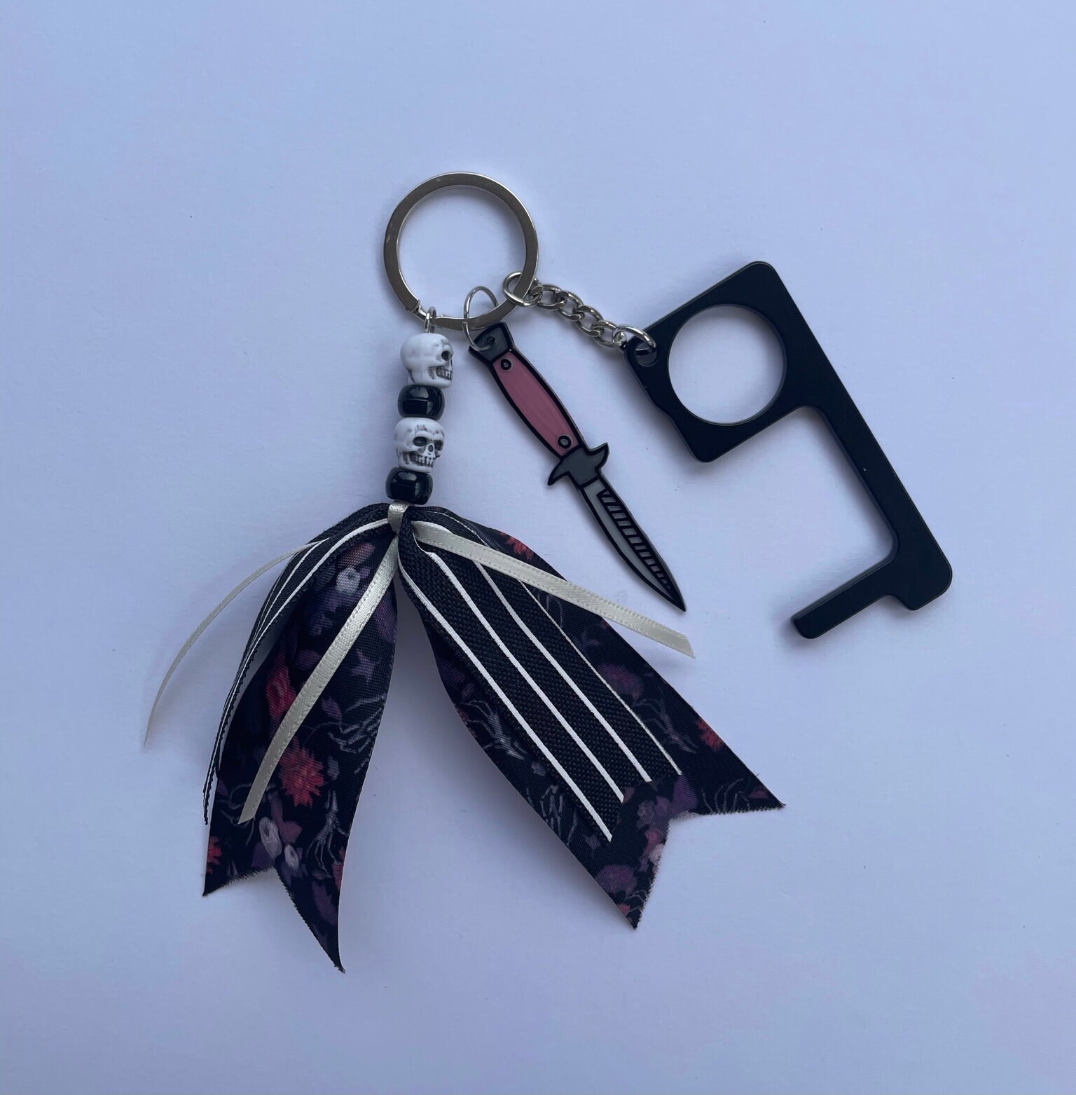 Pink Dagger Knife Switchblade Keychain W/ Germ Key and Beaded | Etsy