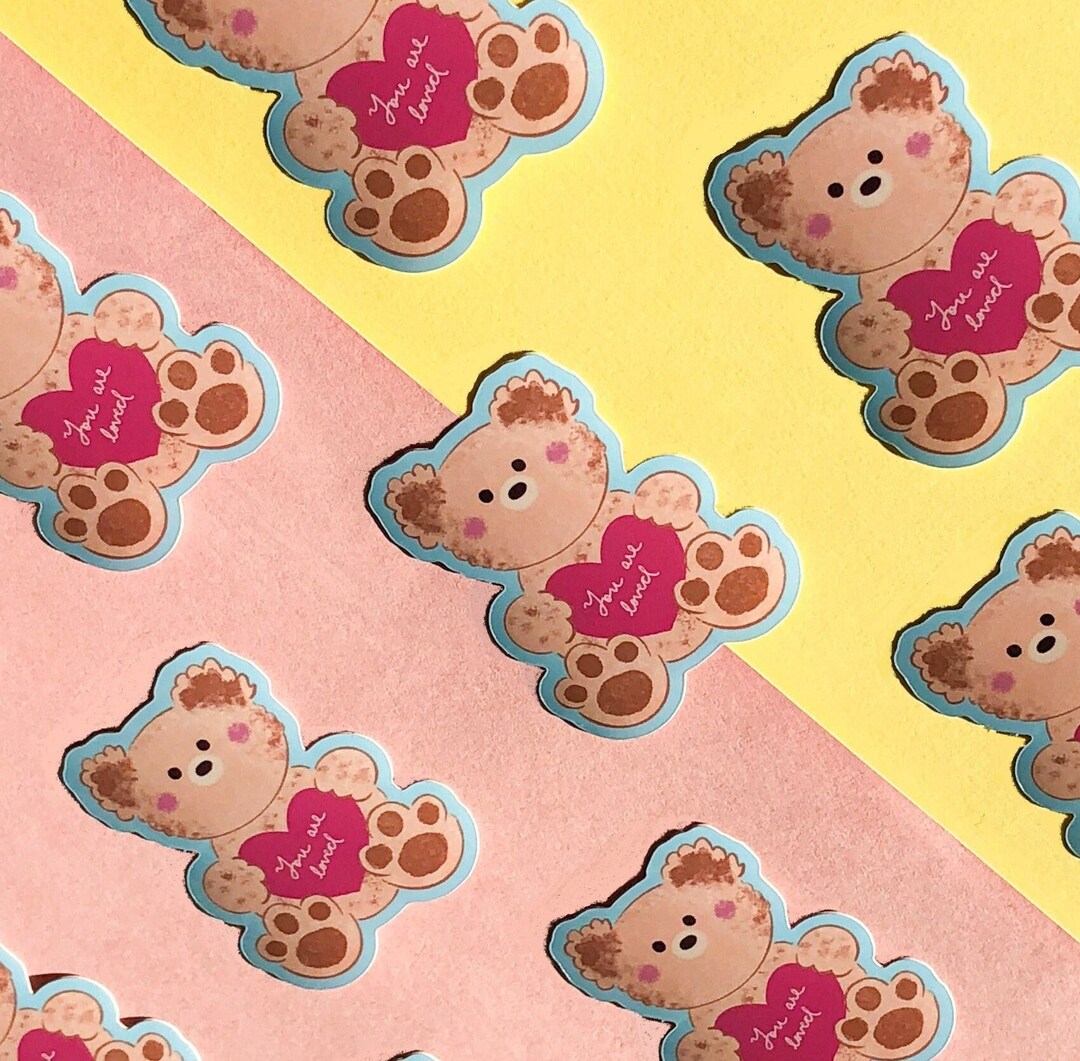 Soft Teddy Bear Vinyl Sticker, You Are Loved Decal, LGBTQ+ Pride Heart ...