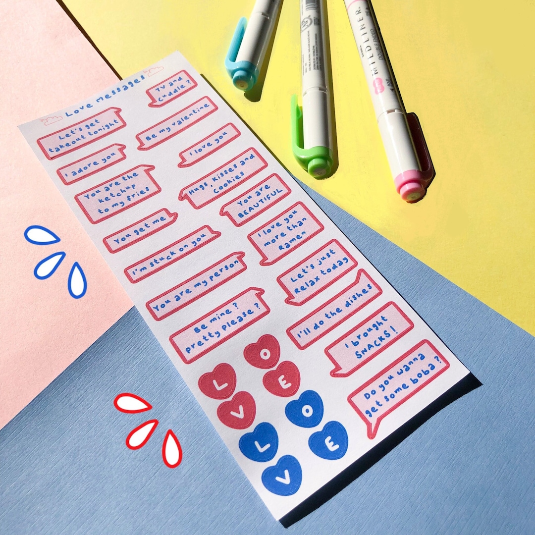 Aesthetic Love Messages Sticker Sheet, Kawaii Friendship Text, Cute ...