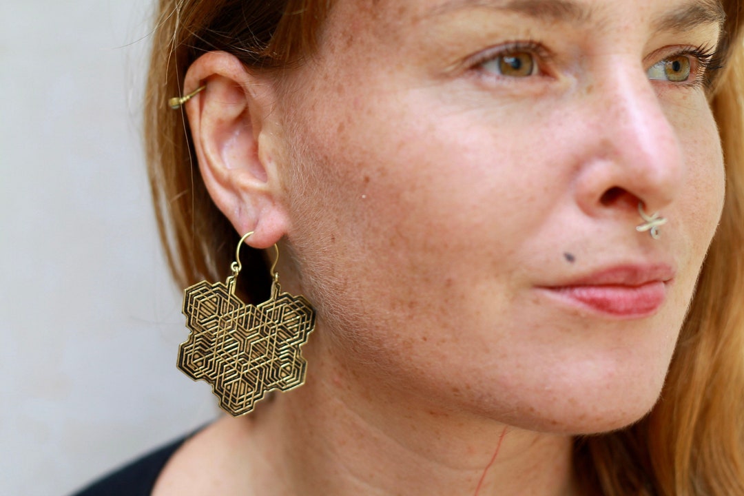 SACRED GEOMETRY Hoops, Geometric Pattern, Nickelfree, Waterproof - Etsy
