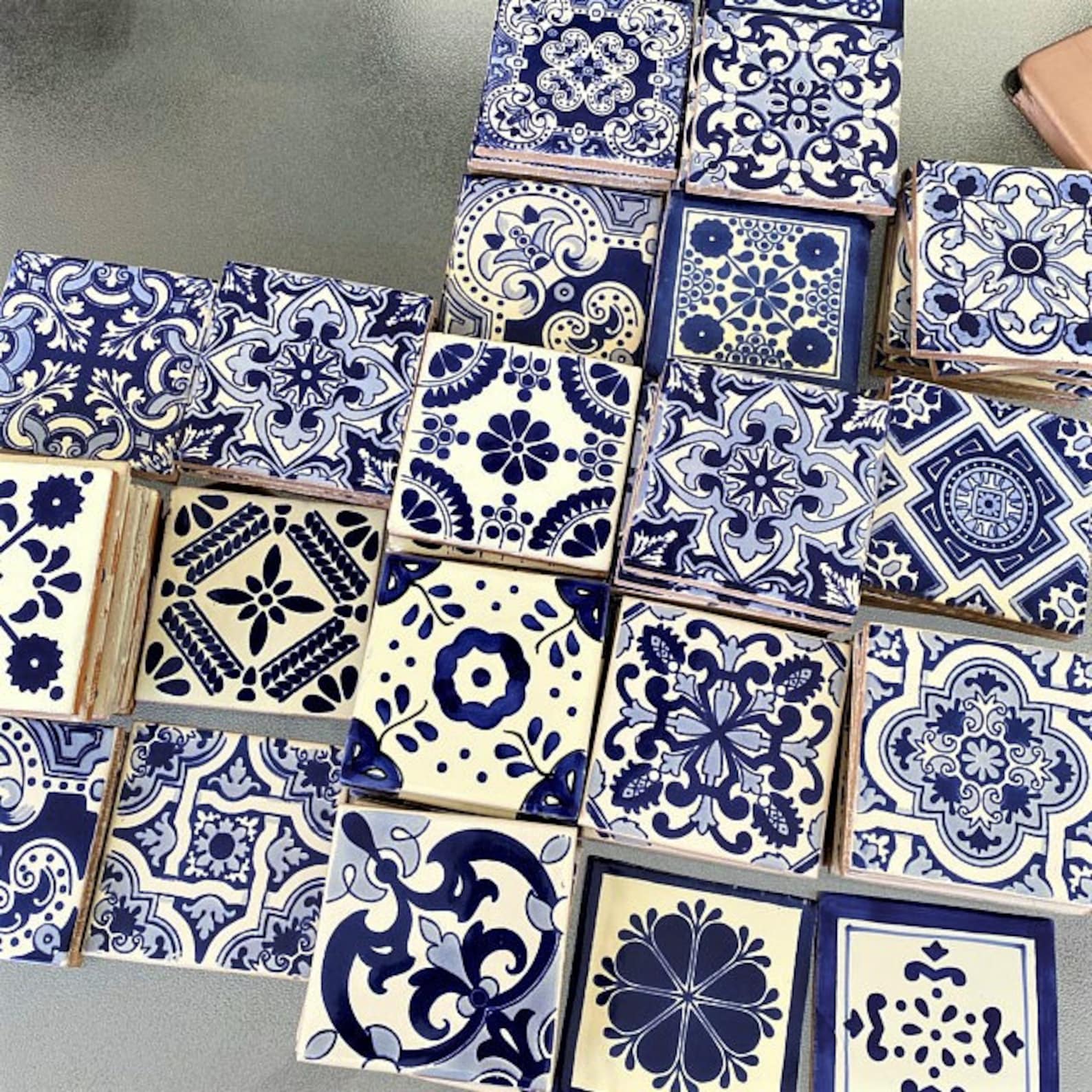 Set Of 100 4x4 Inch Mexican Ceramic Tiles Handmade Mixed Blue Etsy