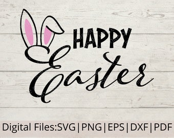 Happy Easter With Bunny Ears SVG & Transparent Background PNG Svg File ...