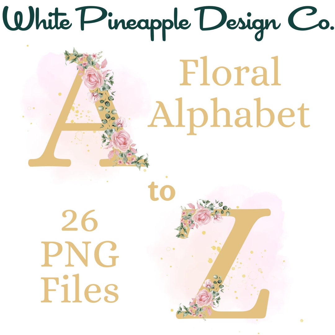 Floral Alphabet PNG, Initial Monogram PNG, Wedding PNG, Watercolor ...
