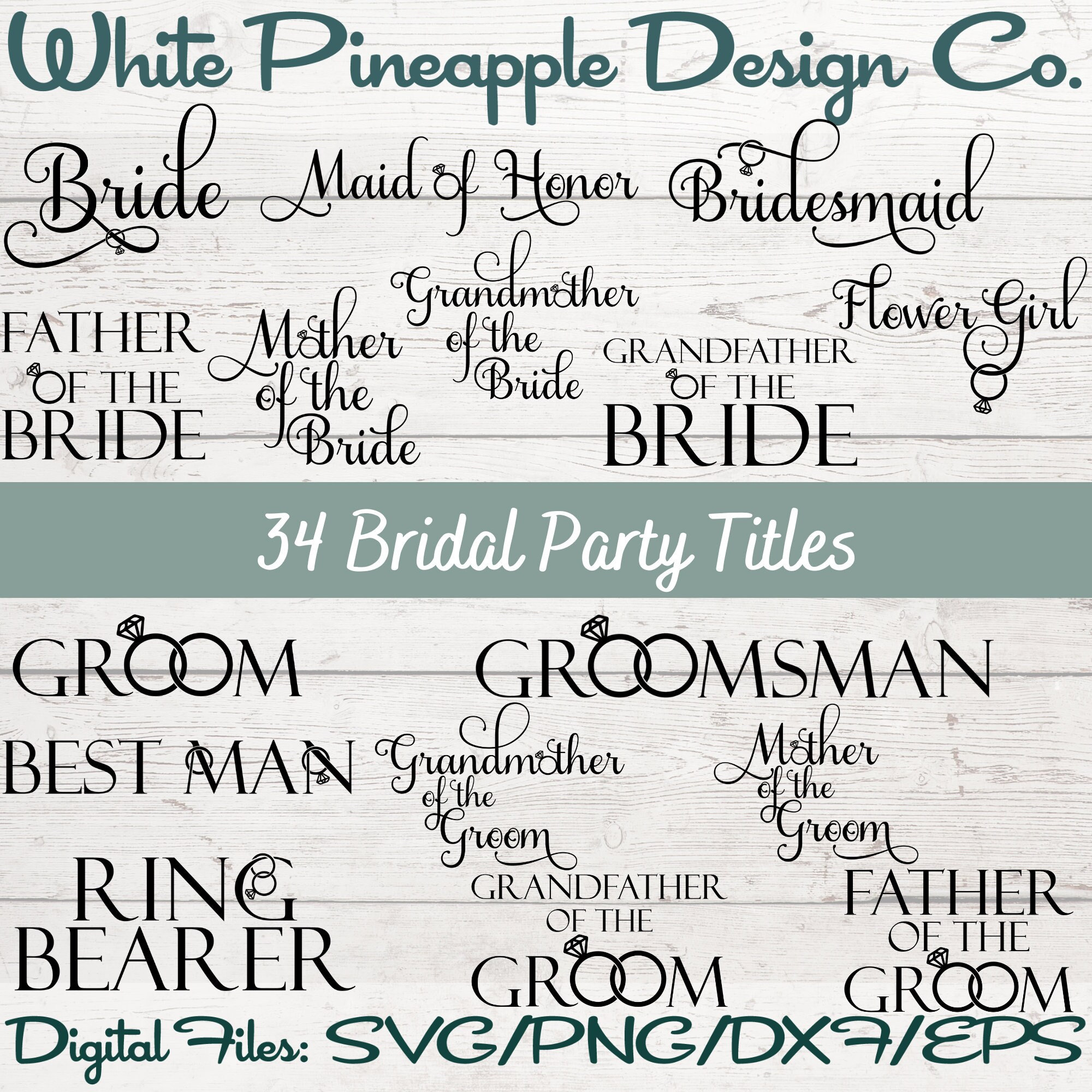 Bridal Party SVG Bundle Wedding Party Bundle Bride and Groom - Etsy