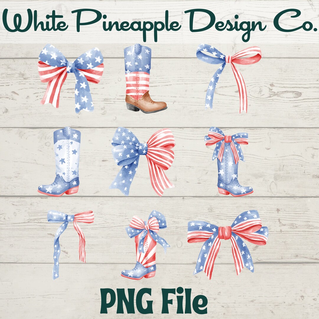 Coquette 4th of July PNG, Patriotic Boots & Bows PNG, Cowgirl Boots PNG ...