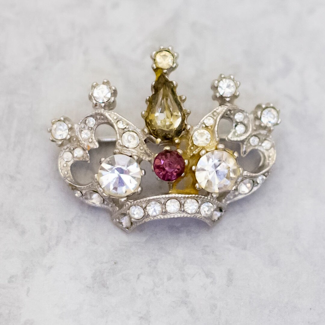 Vintage Intricate Rhinestones Crown Silver Tone Brooch - C14 - Etsy