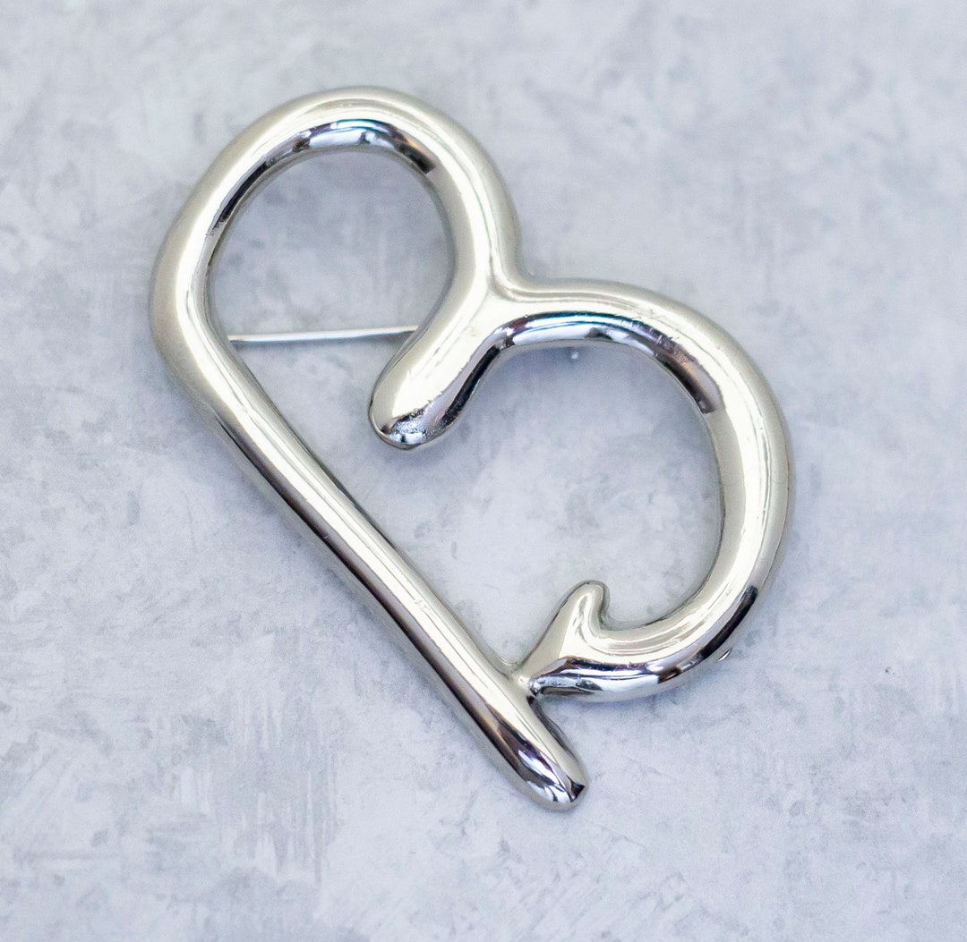 Vintage Brooch, Letter B Brooch, Silver Tone Brooch, Initial B Brooch ...