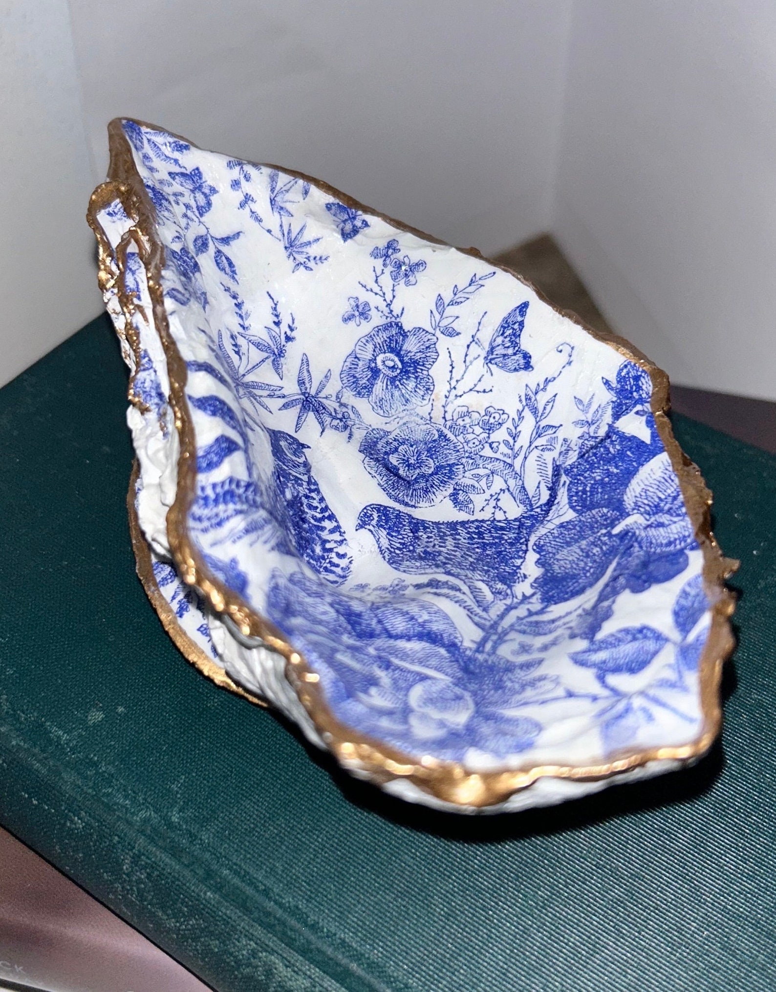 Blue Floral Oyster Shell Trinket Dish. - Etsy