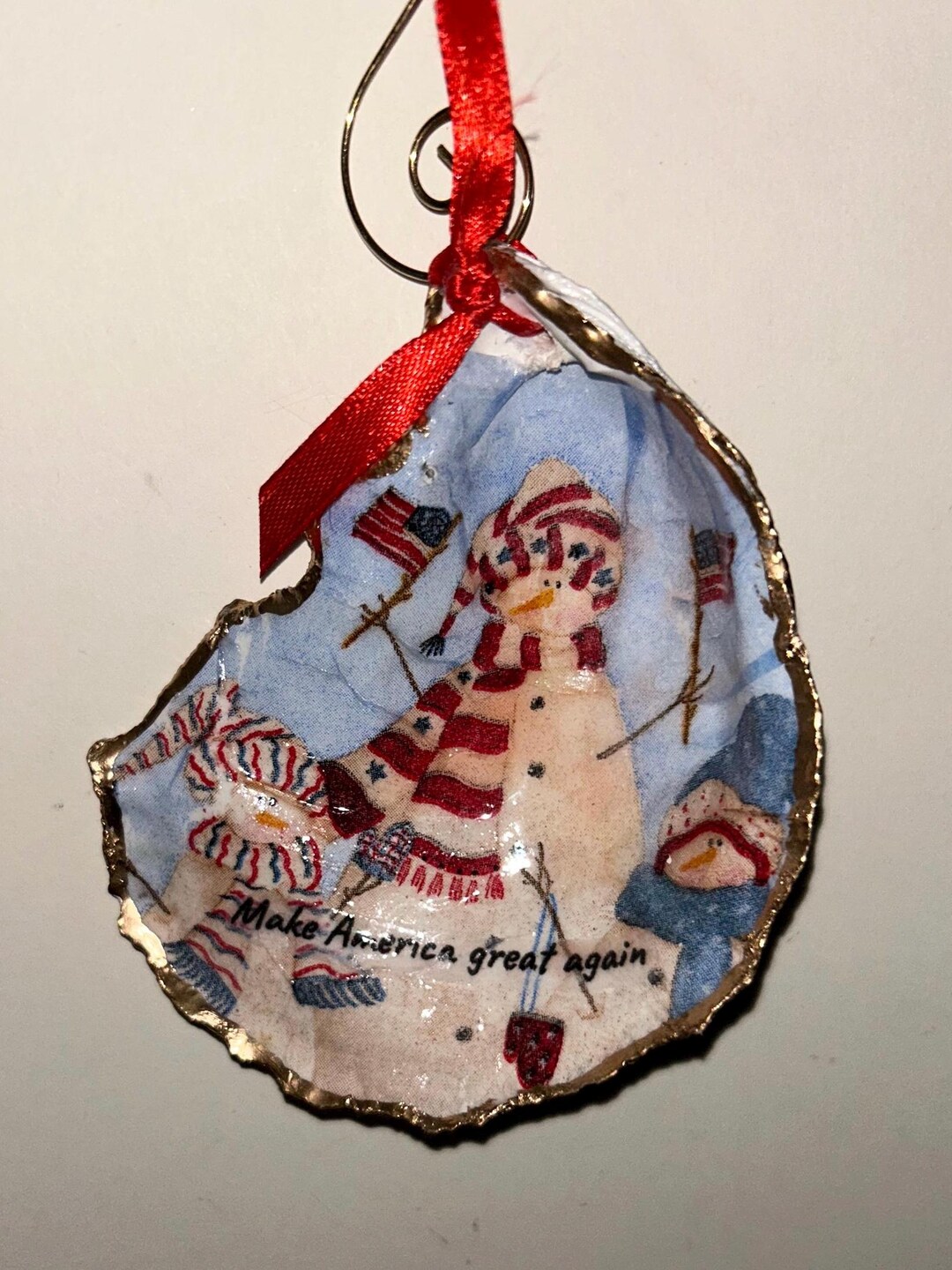 Patriotic Snowmen Christmas Oyster Shell Ornament - Etsy