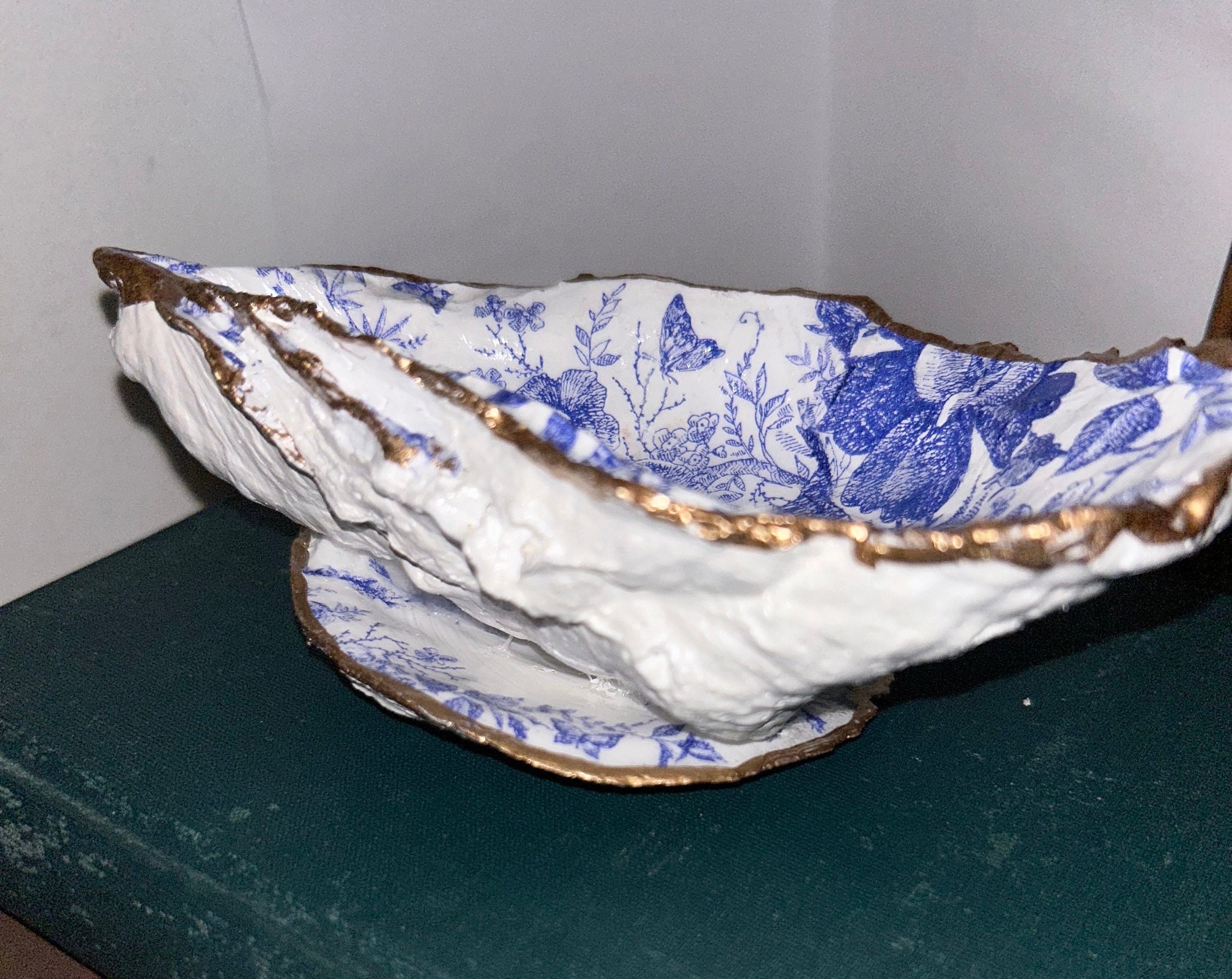 Blue Floral Oyster Shell Trinket Dish. - Etsy