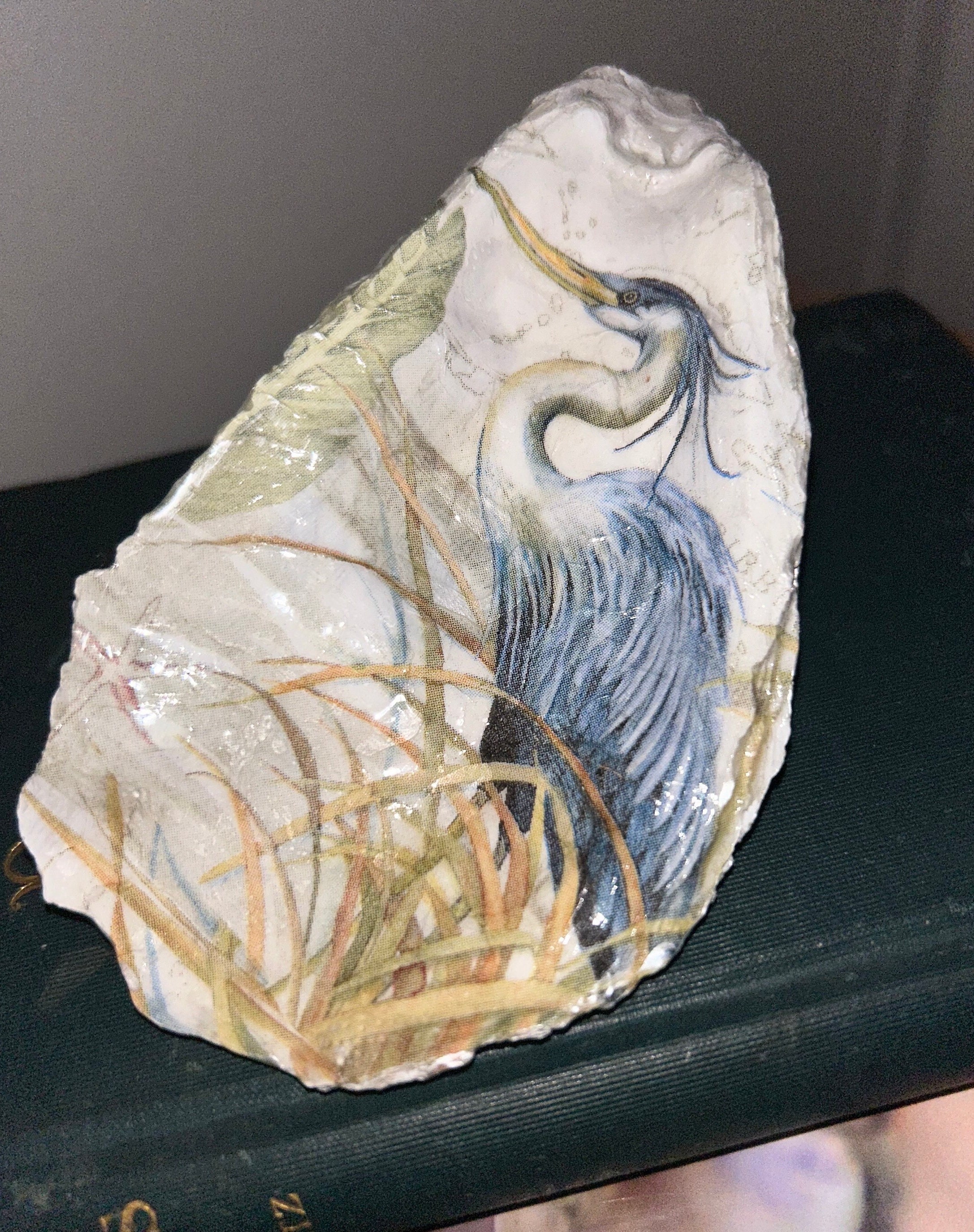 Blue Heron Oyster Shell Art - Etsy