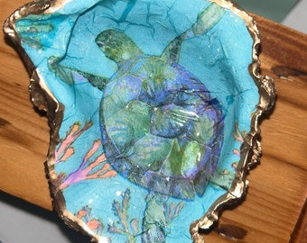 Green Turtle Oyster Shell Ring Dish or Hanging Ornament - Etsy