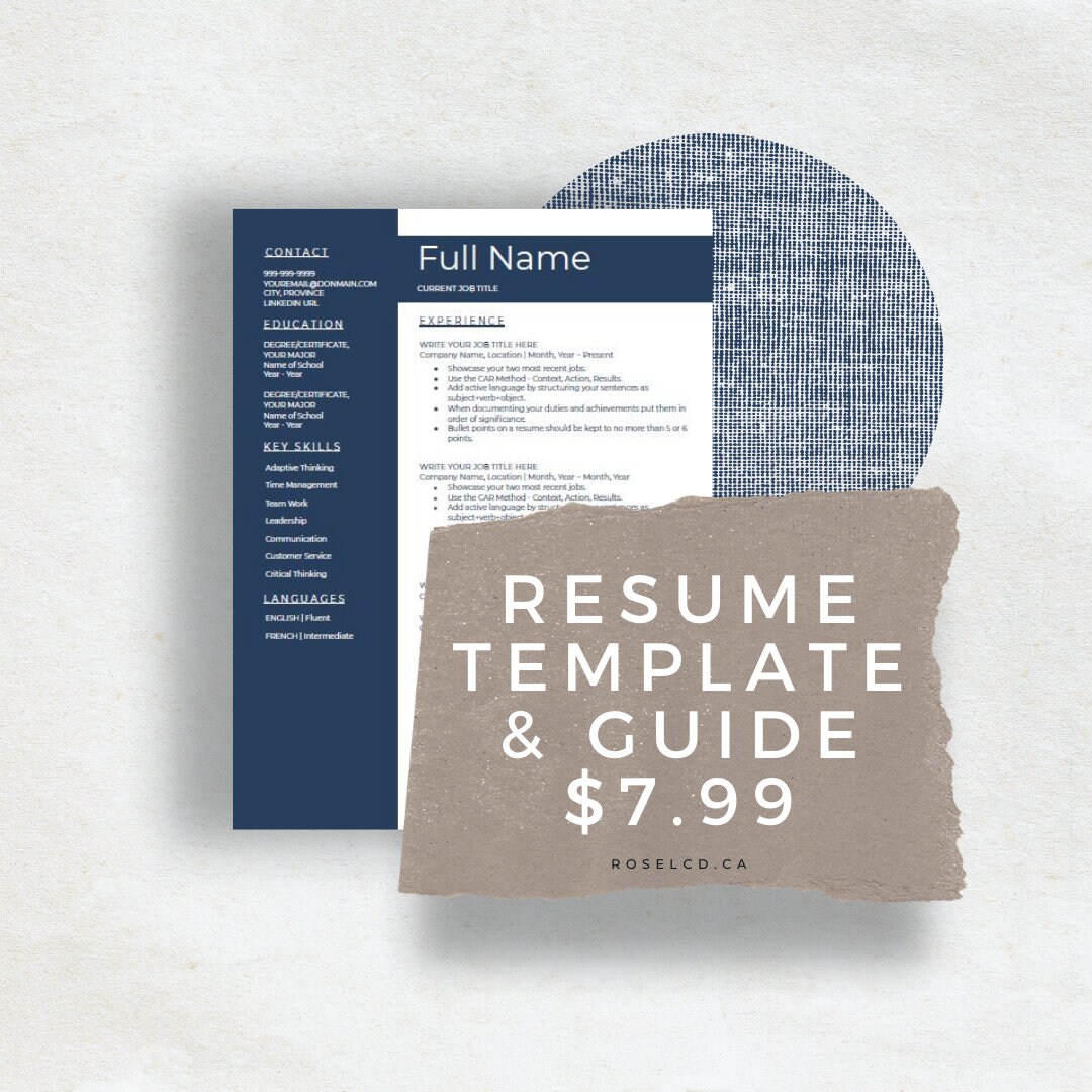 Navy Resume Template and Guide - Etsy