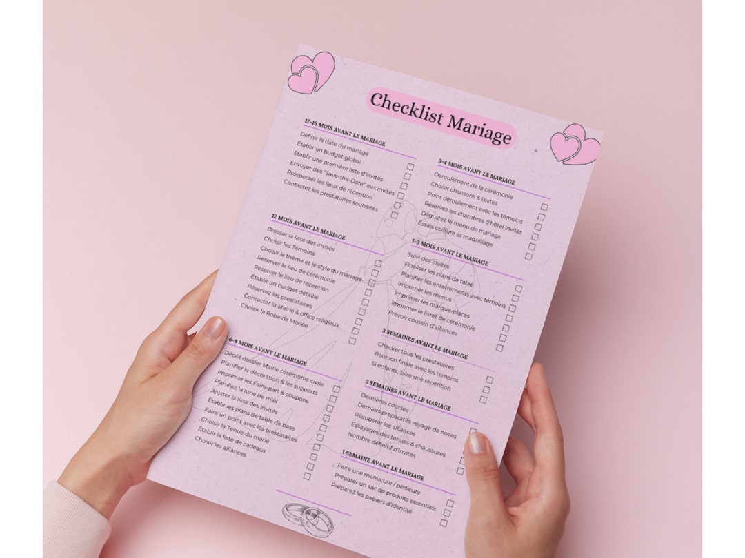 Check list mariage, liste de mariage, Echéance date mariage ...