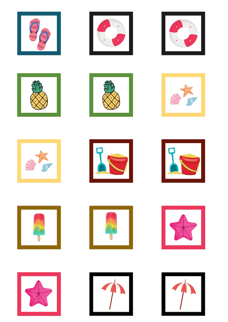 Summer Memory | Memory Game | Summer Game | Card 4 X 4 Cm - Etsy