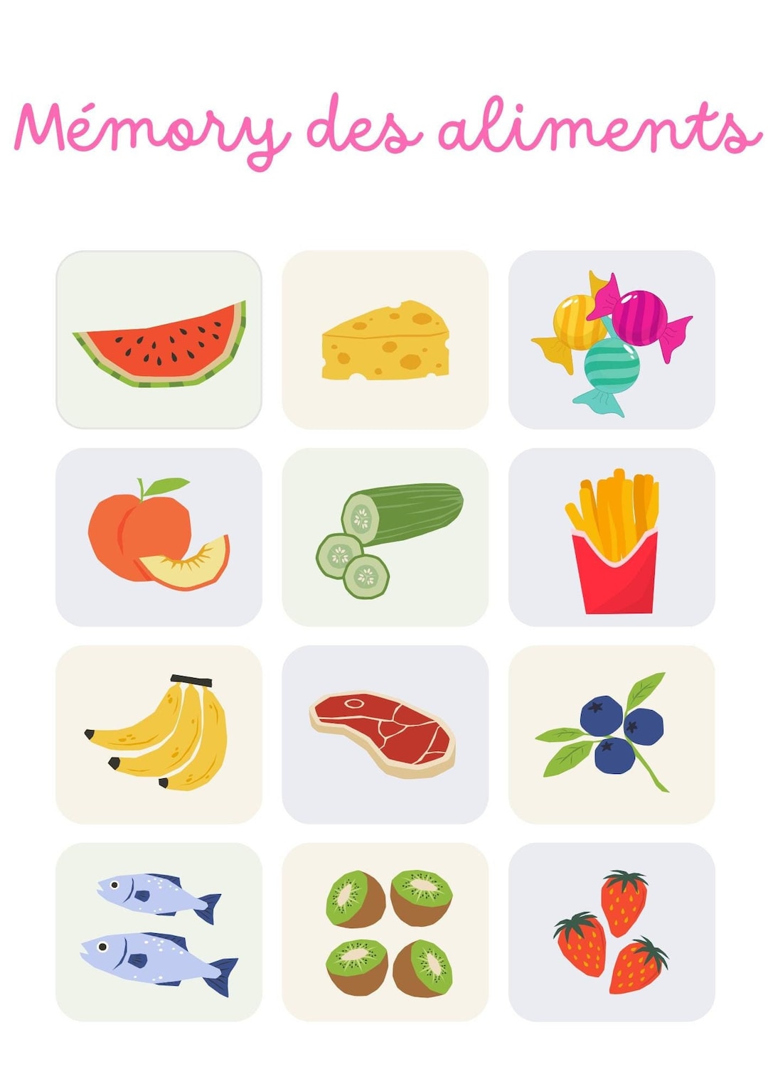 Food Memory, Memory Game, Food Game, Fun Game, Small Cards - Etsy