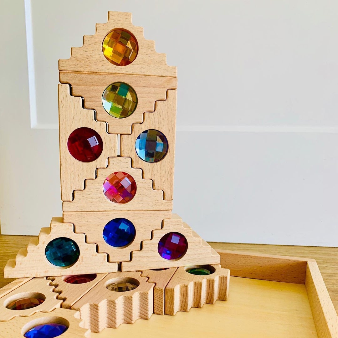 Set of Stepped Wooden Gem Blocks With Tray Building Blocks - Etsy