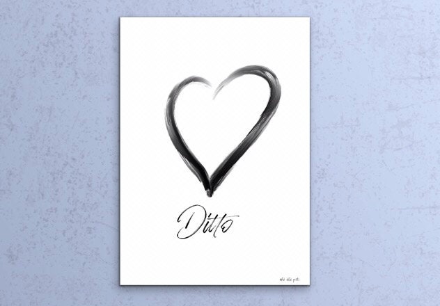 Love Heart Print Black & White Love Heart ditto Gift - Etsy